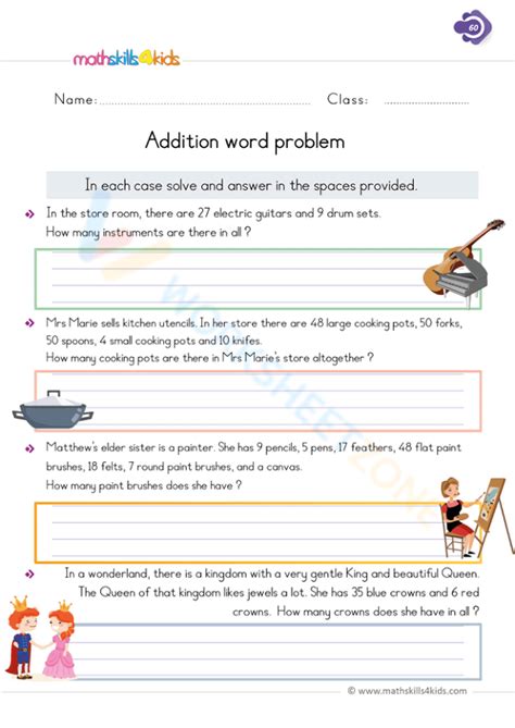 Addition Word Problems One Digit Plus Two Digit Numbers Worksheet