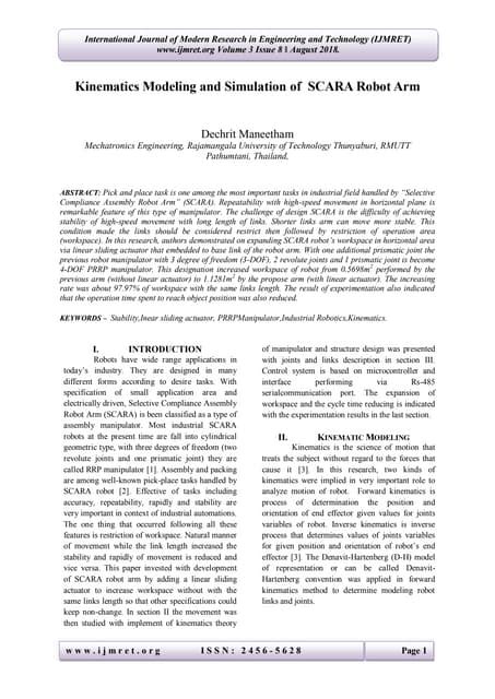 Kinematics Modeling And Simulation Of Scara Robot Arm Pdf