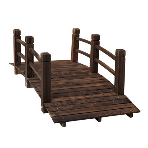 Outsunny 5 Wooden Rustic Arched Garden Bridge Yard Decoration With Railings Stained Wood Aosom