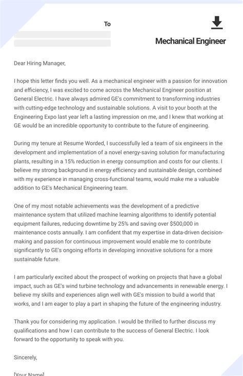 Cover Letter For Engineering Job