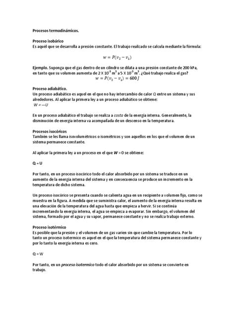 Ejercicios Procesos Termodinamicos Pdf Gases Temperatura