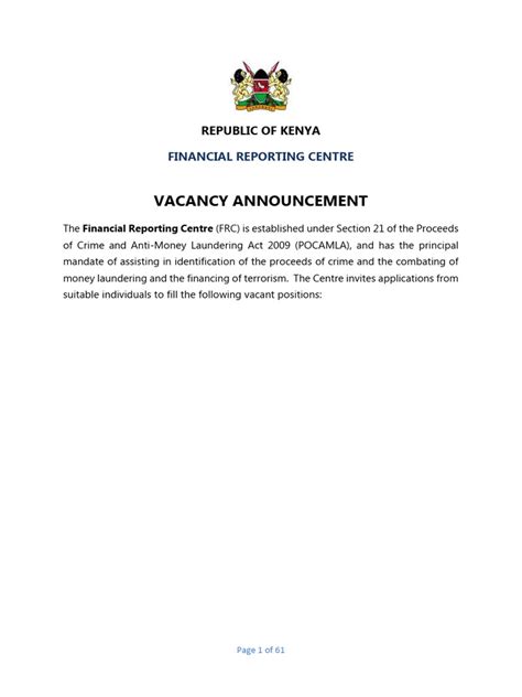 Frc Vacancy Announcement Various Positions August 2017 Pdf Regulatory Compliance