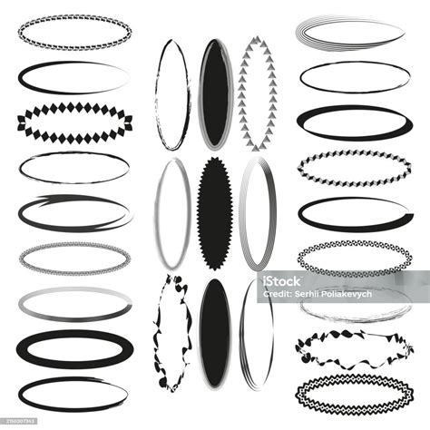 다양한 검은색 타원형 프레임 세트입니다 벡터 테두리 모음입니다 디자인을위한 장식 요소 벡터 일러스트 레이 션입니다 주당순이익 10 0명에 대한 스톡 벡터 아트 및 기타