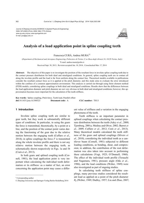 Pdf Analysis Of A Load Application Point In Spline Coupling Teeth