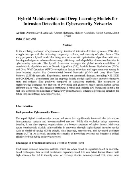 Pdf Hybrid Metaheuristic And Deep Learning Models For Intrusion