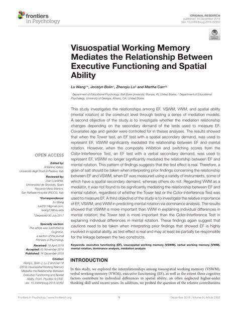 Pdf Visuospatial Working Memory Mediates The Relationship Between Executive Functioning And