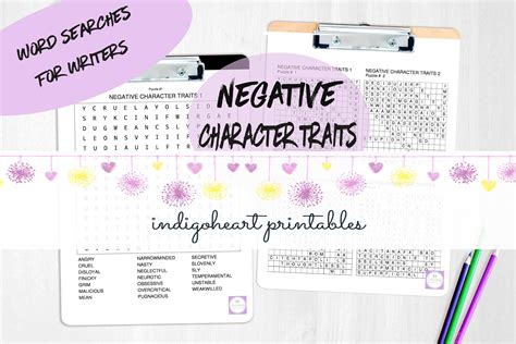 Negative Character Traits Word Search Puzzle In Large Print Set A Etsy