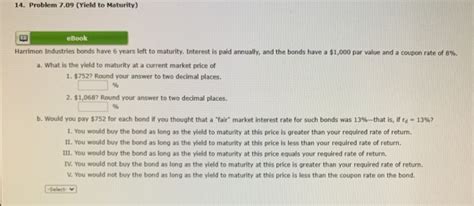 Solved Problem Yield To Maturity EBook Harrimon Chegg