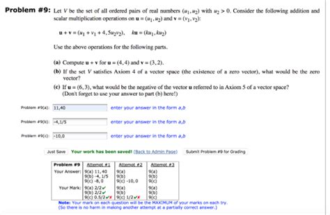 Problem 9 Let V Be The Set Of All Ordered Pairs Of Real Numbers Uj U
