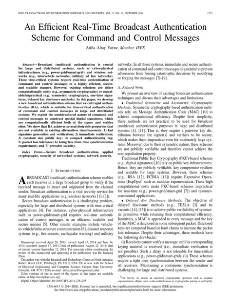 An Efficient Real Time Broadcast Authentication Scheme For Command And Control Messages Pdf