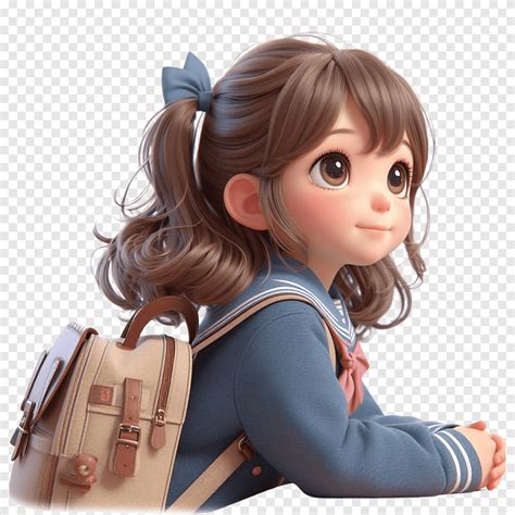 소녀 학생 만화 애니메이션 귀여운 배낭 캐릭터 여자 행복 연구 Png Pngegg