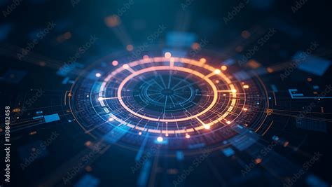 Flat A Glowing Circular Chart Shows Progress In Multiple Operational