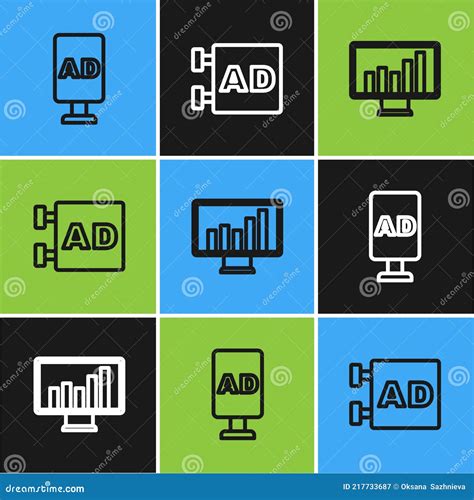 Set Line Advertising Monitor With Graph Chart And Icon Vector Stock Vector Illustration Of
