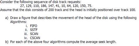 Solved Consider The Following Sequence Of Disk Track
