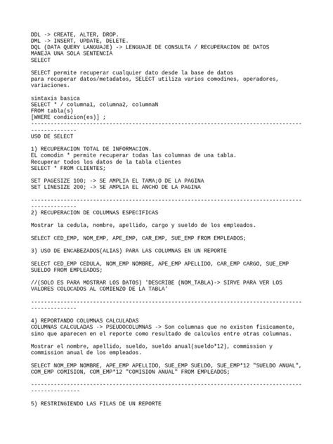 Ddl Create Alter Drop Pdf Gestión De Tecnología De La Información Informática