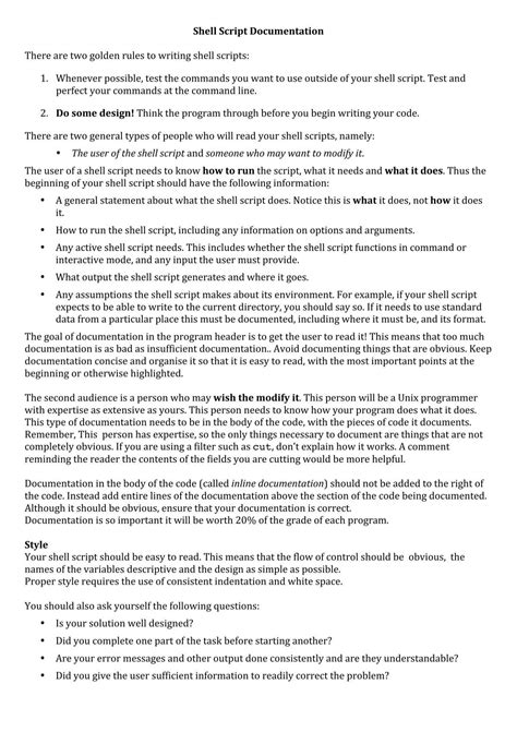 Shell Script Documentation There Are Two Golden Rules To Writing