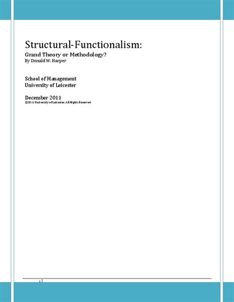 Pdf Structural Functionalism Grand Theory Or Methodology