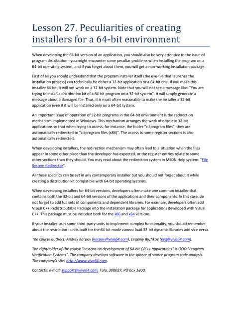 Lesson 27 Peculiarities Of Creating Installers For A 64 Bit Environment Pdf