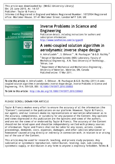 Pdf A Semi Coupled Solution Algorithm In Aerodynamic Inverse Shape Design