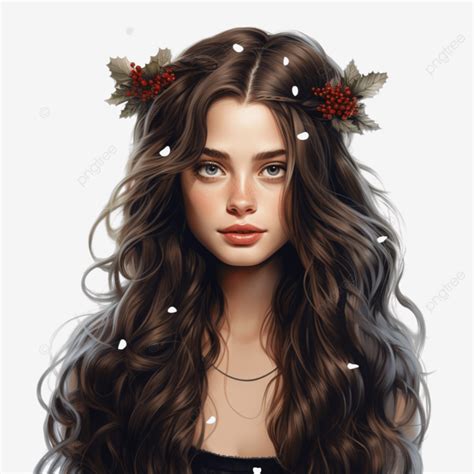 아름다운 눈과 크리스마스 화환을 들고 긴 머리를 가진 젊은 그리스 소녀의 초상화 아름다운 모델 아름다운 소녀 아름다운 여인 Png 일러스트 및 이미지 에 대한 무료