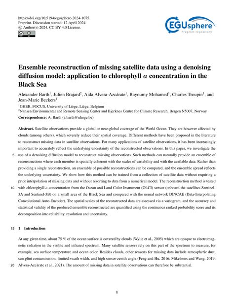 Pdf Ensemble Reconstruction Of Missing Satellite Data Using A Denoising Diffusion Model