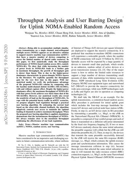 Pdf Throughput Analysis And User Barring Design For Uplink Noma Enabled Random Access