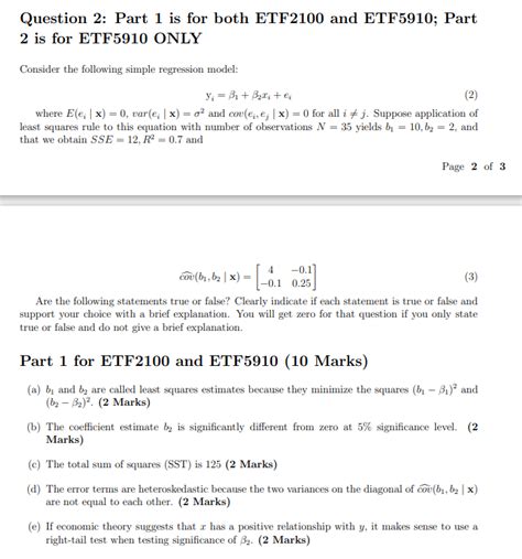 Solved Question 2 Part 1 Is For Both Etf2100 And Etf5910