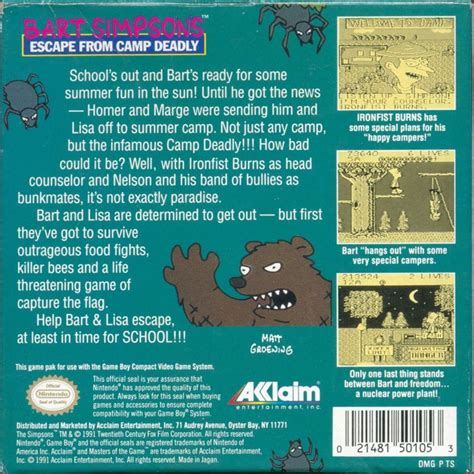 Bart Simpsons Escape From Camp Deadly Cover Or Packaging Material