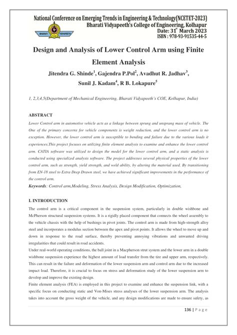 pdf design and analysis of lower control arm using finite element
