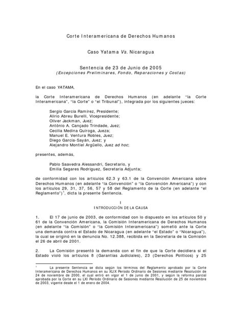 Corte Interamericana De Derechos Humanos Caso Yatama Vs Nicaragua