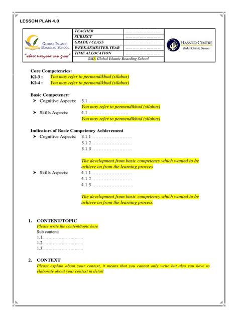 Format Lesson Plan 4 0 New Pdf Lesson Plan Learning