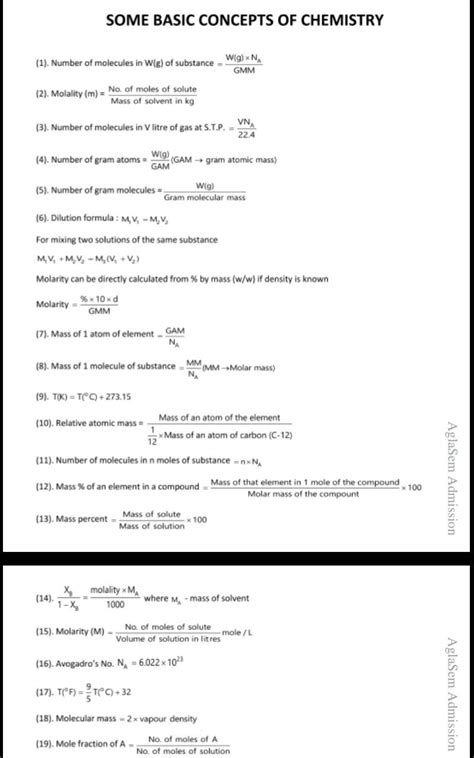 Some Basic Concepts Of Chemistry {formulas}