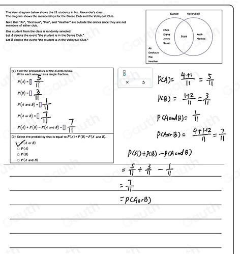 Solved The Venn Diagram Below Shows The Students In Ms Alexander S Class The Diagram Shows