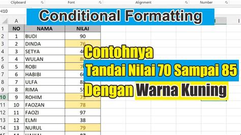 Penggunaan Conditional Formatting Pada Excel Untuk Rentang Nilai Youtube