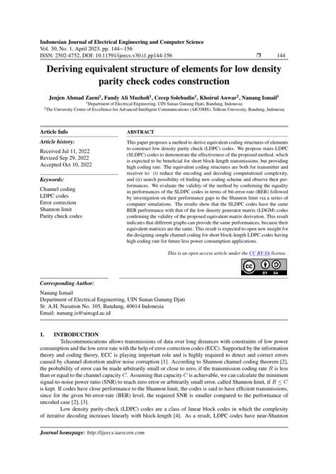 Pdf Deriving Equivalent Structure Of Elements For Low Density Parity