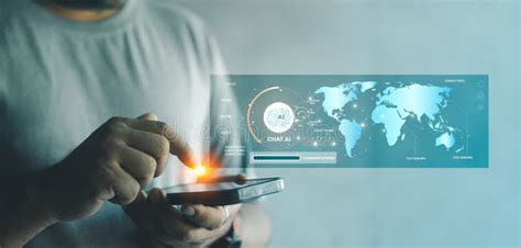 Man Using Chatbot In Phone Smart Intelligence Ai Chat Bot With Ai Artificial Intelligence Stock