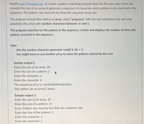 Solved Modify Lab Program Cpp To Create A Pattern Matching Chegg
