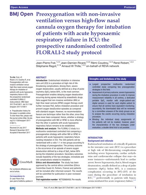 Pdf Preoxygenation With Non Invasive Ventilation Versus High Flow Nasal Cannula Oxygen Therapy