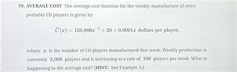 Solved Average Cost The Average Cost Function For The Weekly
