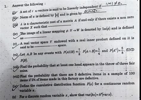 Solved Answer The Following I ﻿a Set Of Rn Vectors Is