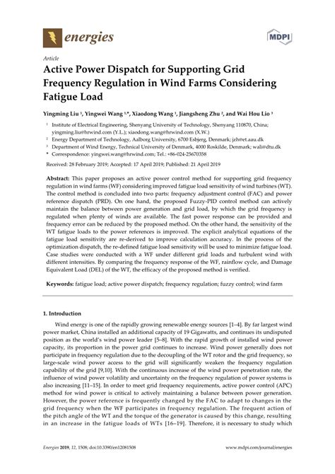Pdf Active Power Dispatch For Supporting Grid Frequency Regulation In