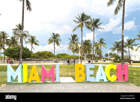 Miami Florida August 25th 2023 Famous Colorful Miami Beach Sign In