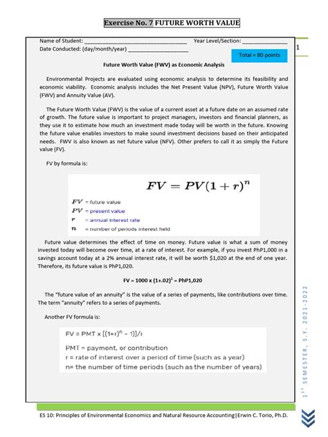 Exercise No7future Worth Value As Economic Analysisectoriorubrics1