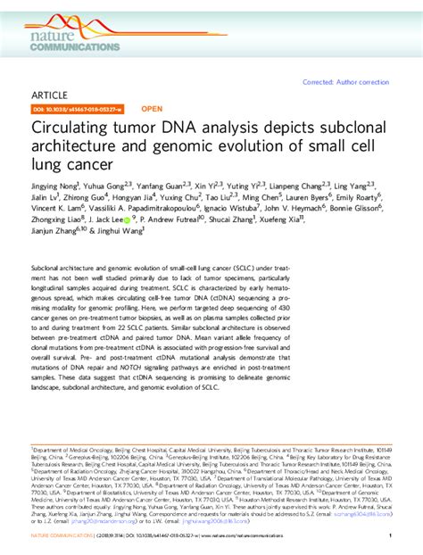 Pdf Circulating Tumor Dna Analysis Depicts Subclonal Architecture And Genomic Evolution Of