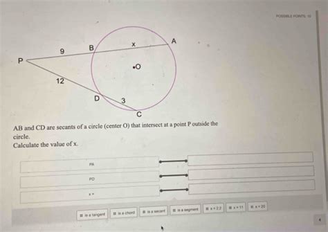 Solved POSSIBLE POINTS AB And CD Are Secants Of A Circle Center O That Intersect At A