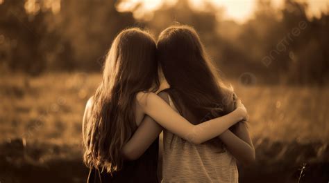 Fundo Duas Garotas De Cabelos Compridos Se Abra Ando E Sorrindo Uma Com A Outra Fundo Linda