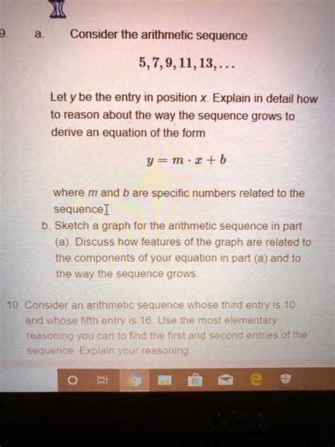 solved consider the arithmetic sequence 5 7 9 11 13 let y be the