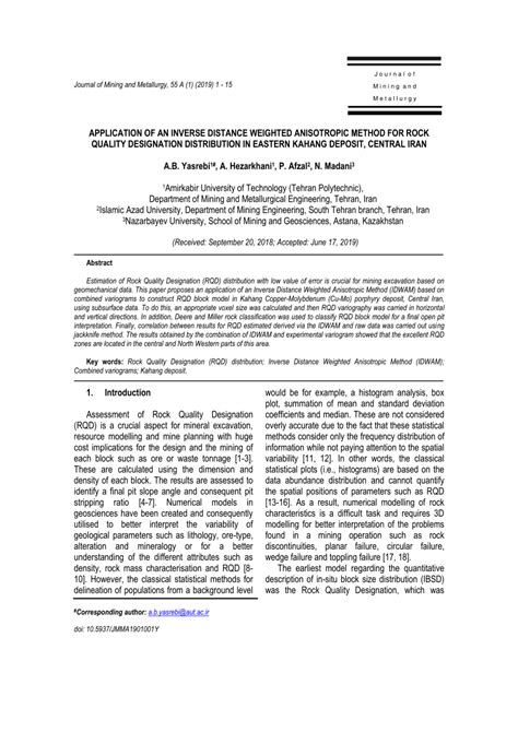 Pdf Application Of An Inverse Distance Weighted Anisotropic Method For Rock Quality