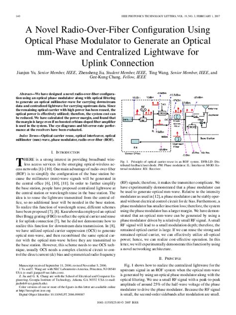Pdf A Novel Radio Over Fiber Configuration Using Optical Phase