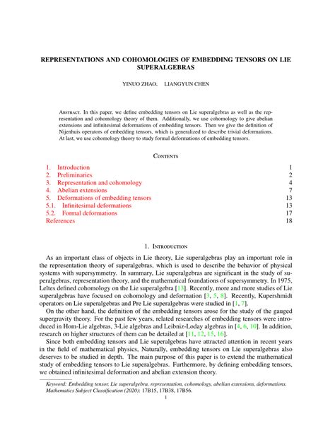 Pdf Representations And Cohomologies Of Embedding Tensors On Lie Superalgebras